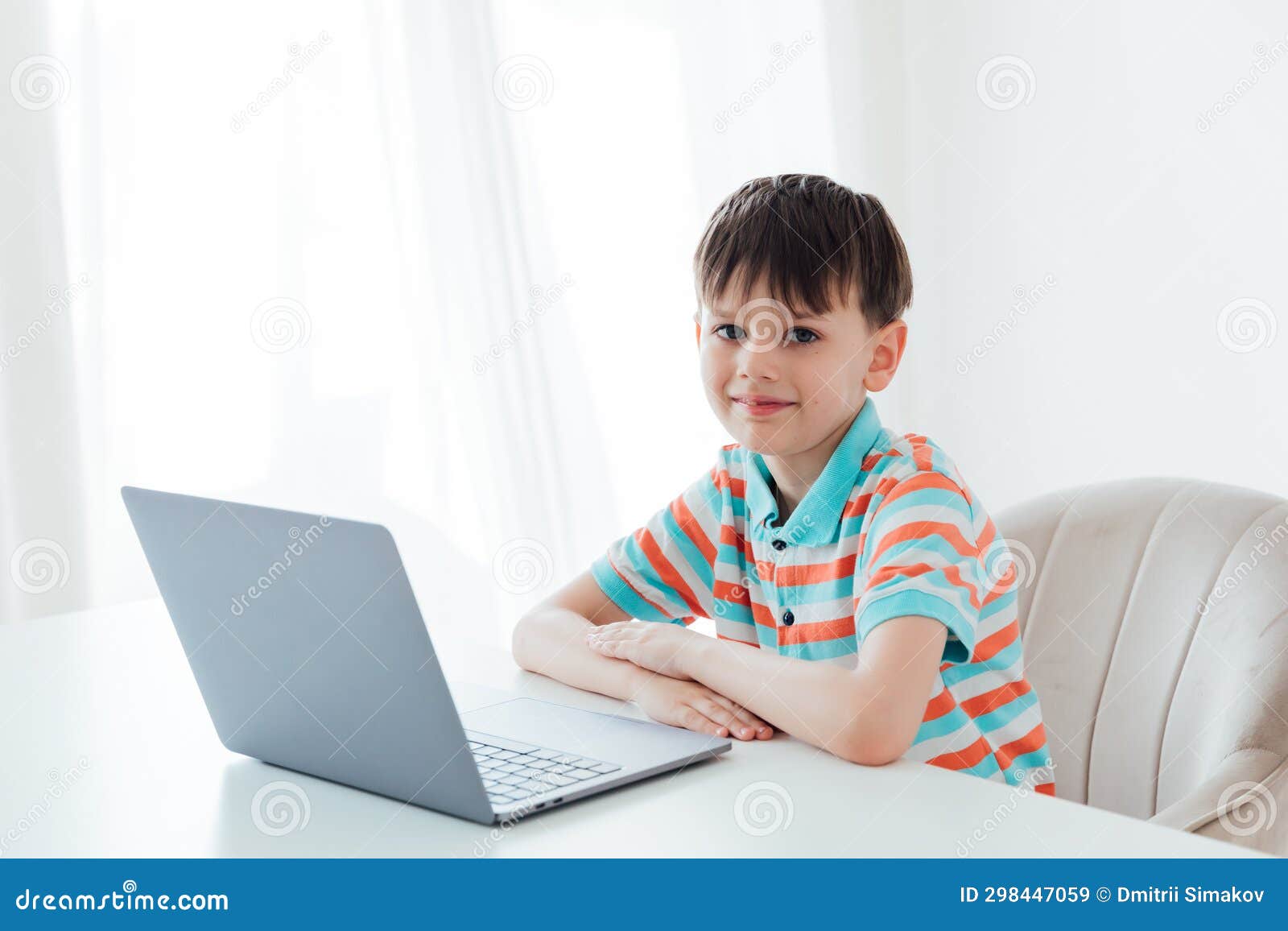 Boy Doing Online Learning with Laptop Stock Image - Image of children ...