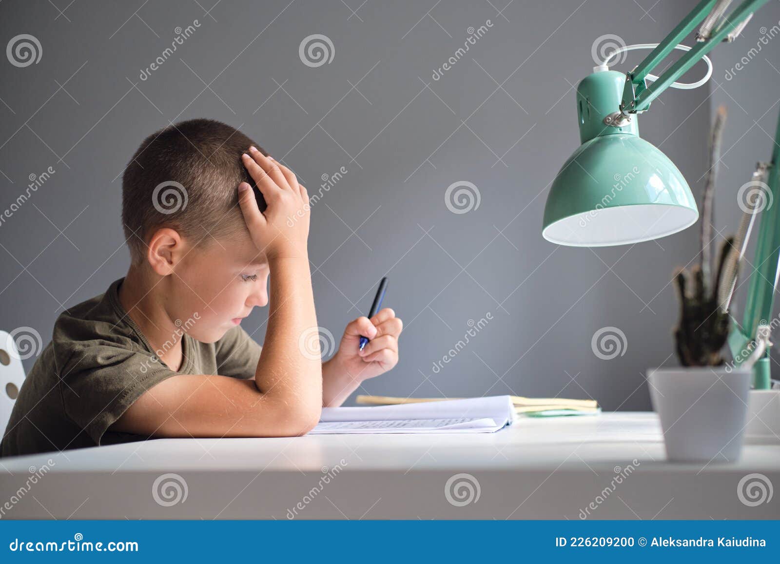 The Boy Doing Schoolwork at Home. Stock Photo - Image of paper ...