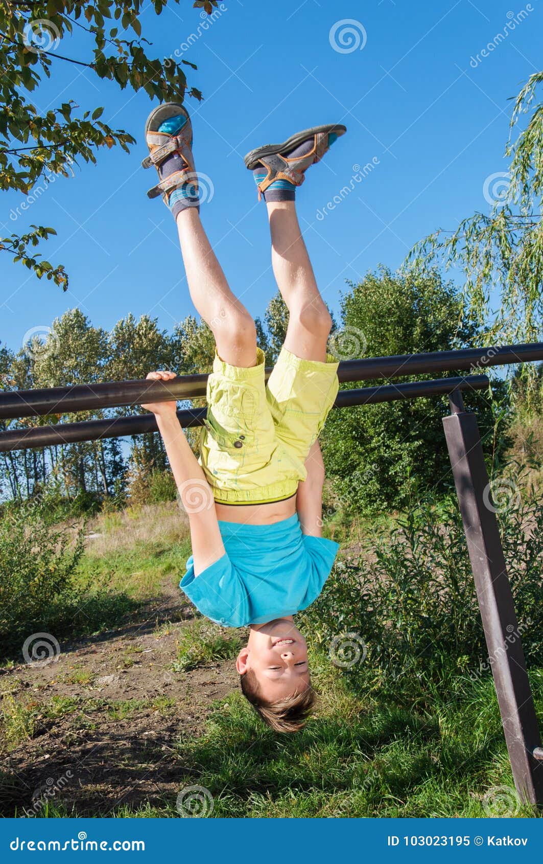 Boy Doing Sports Exercise in Park Stock Image - Image of exercise ...
