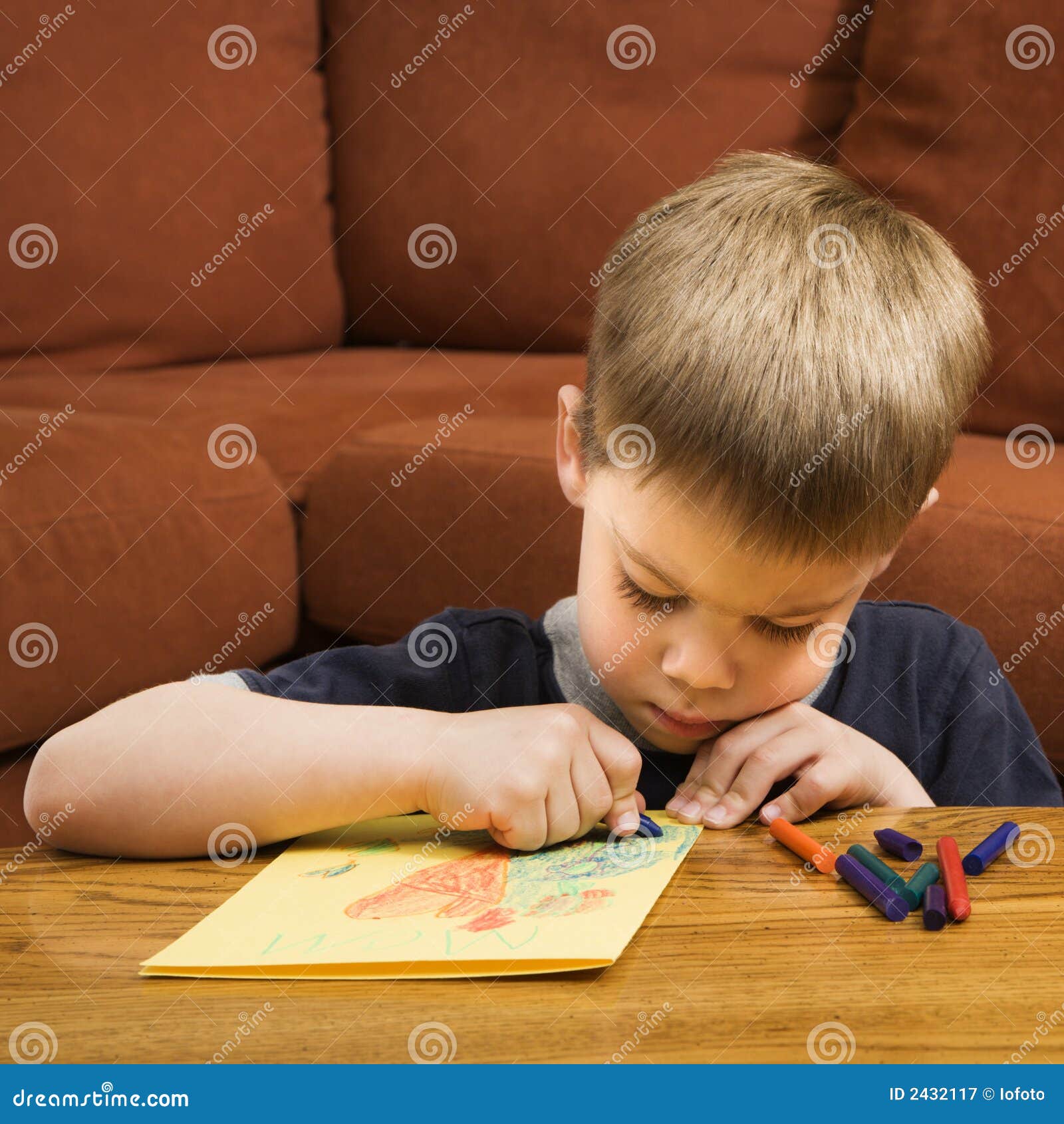 Boy drawing. stock image. Image of crayon, artwork, years - 2432117