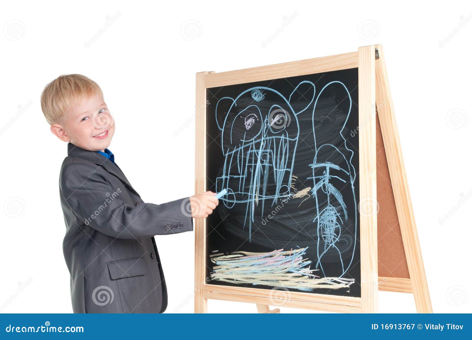 Boy Drawing on a Blackboard Stock Image - Image of preschool, wooden ...