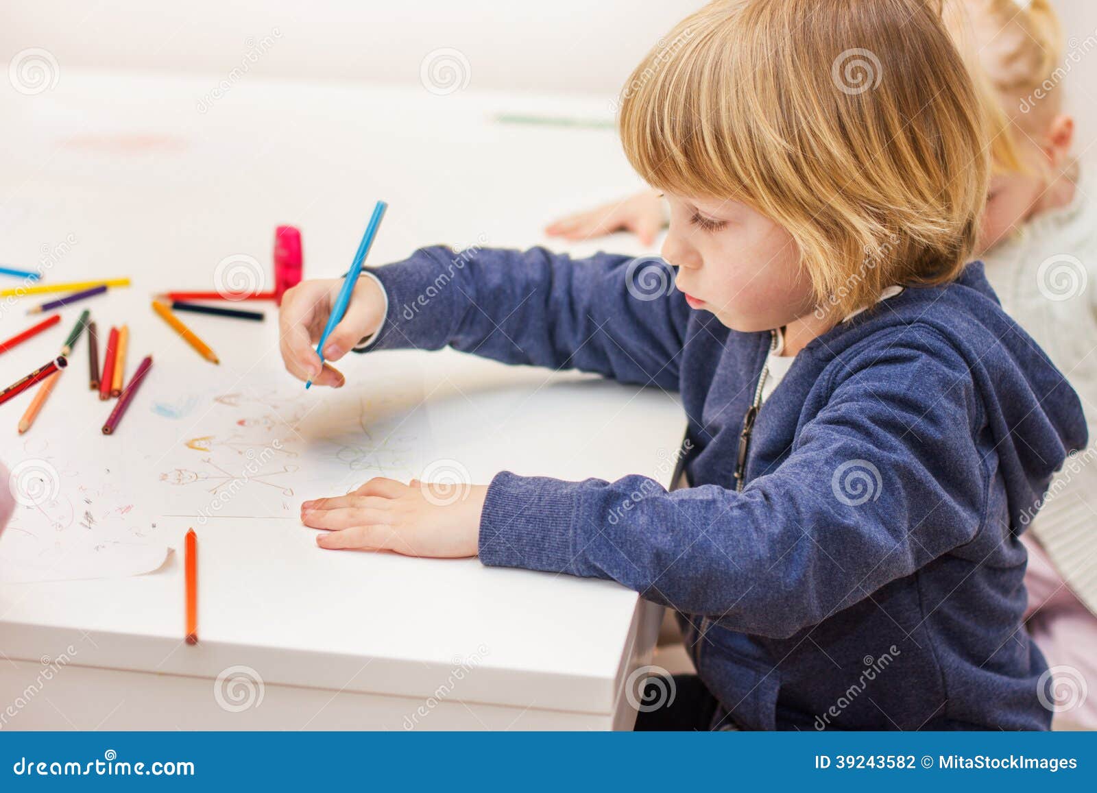 Boy Drawing with Colorful Crayons Stock Photo - Image of youth, playful ...
