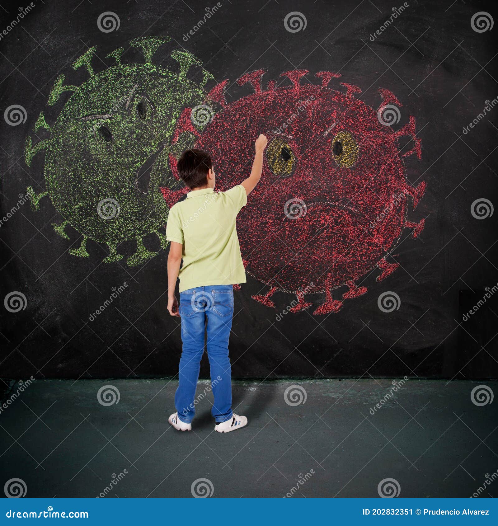 Boy Drawing Coronavirus or Bacteria Stock Image - Image of children ...