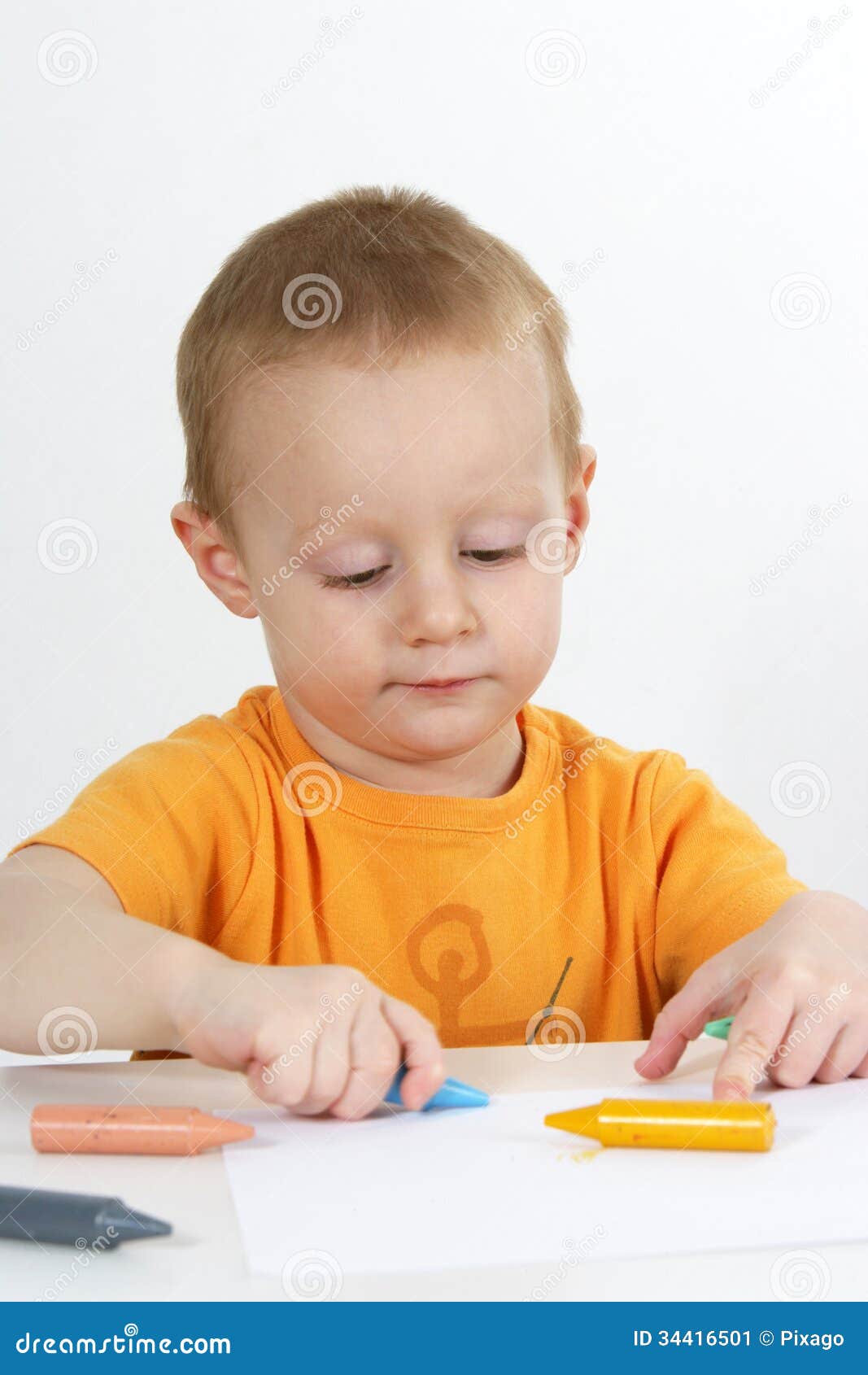 Boy drawing with crayons stock image. Image of family - 34416501