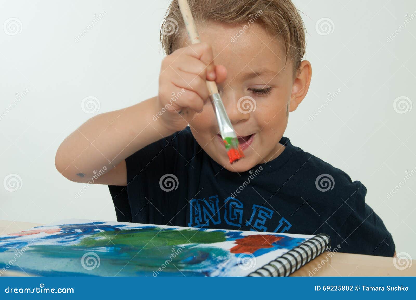 Boy drawing stock photo. Image of crayon, creativity - 69225802