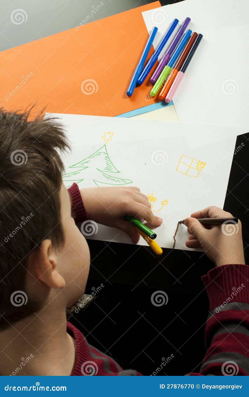 Boy drawing with markers stock photo. Image of painter - 27876770