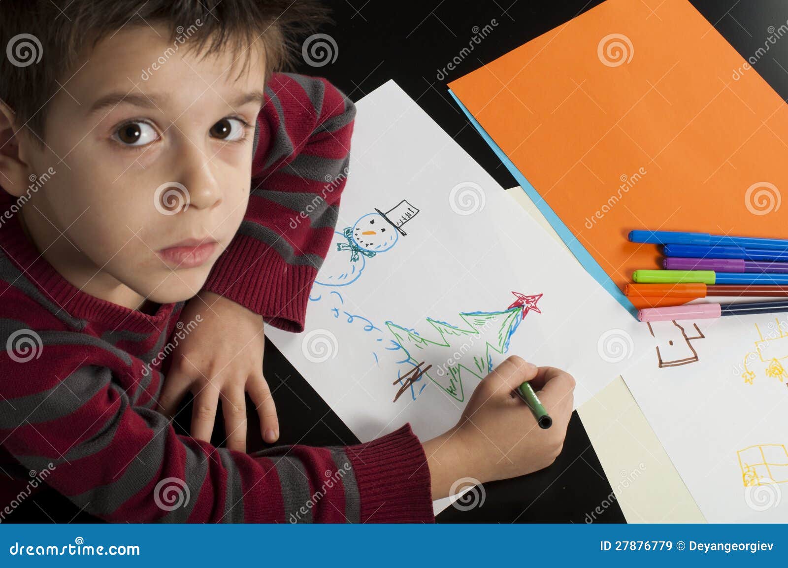 Boy drawing with markers stock image. Image of childhood - 27876779