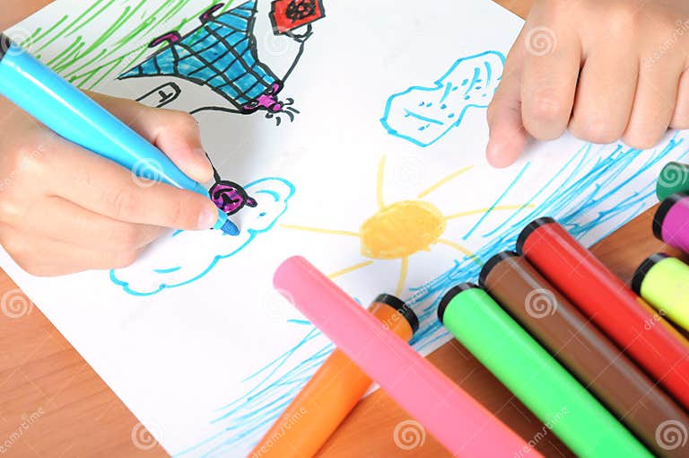 Boy drawing on paper stock image. Image of lovely, artist - 10430819