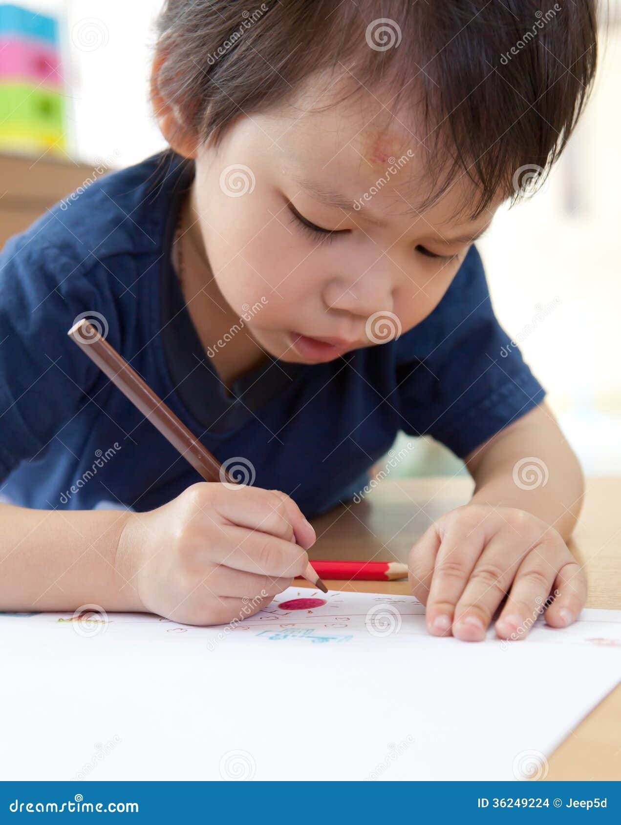 Boy drawing stock photo. Image of crayon, happy, pencil - 36249224