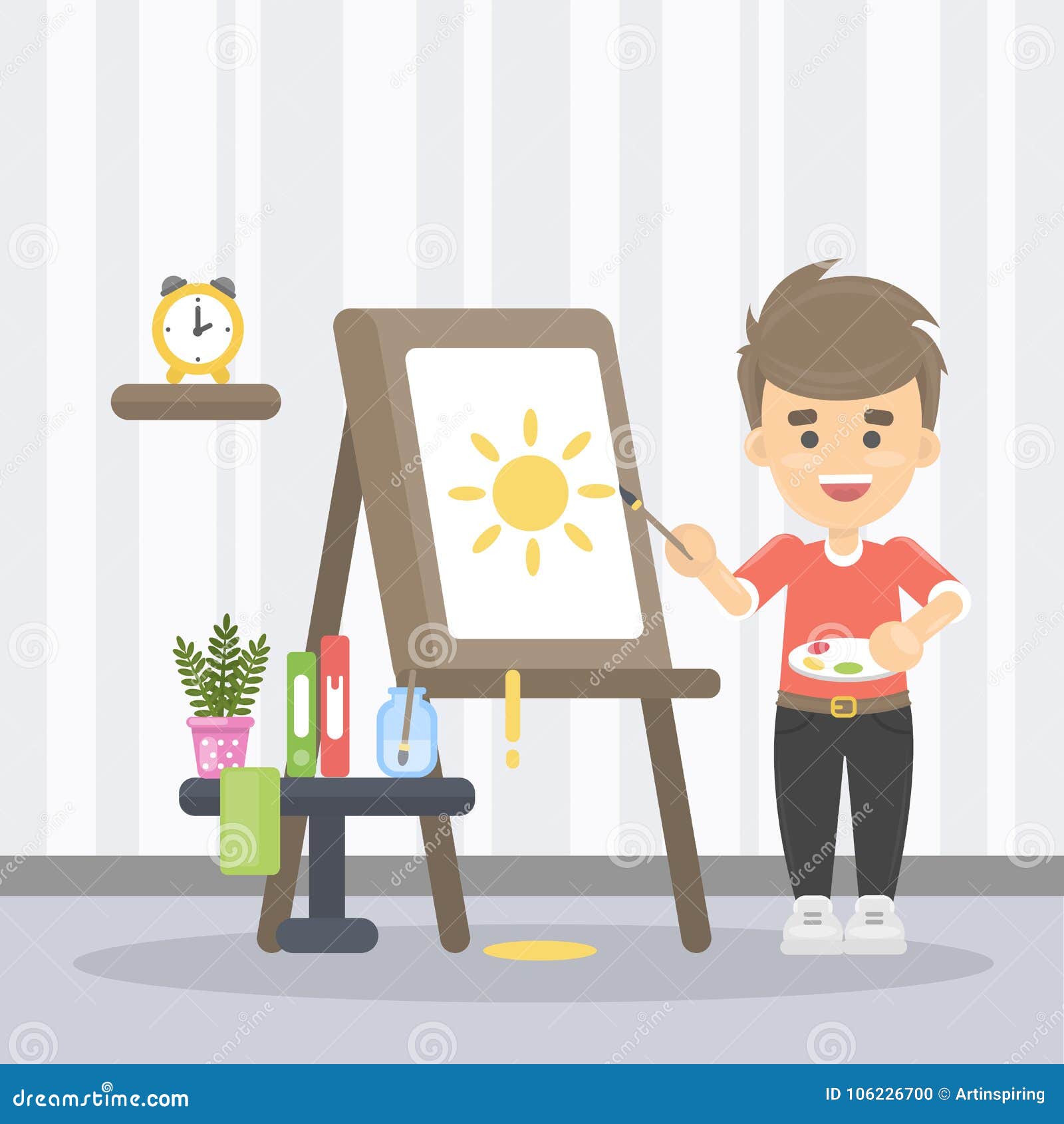 Boy drawing the sun. stock vector. Illustration of artist - 106226700