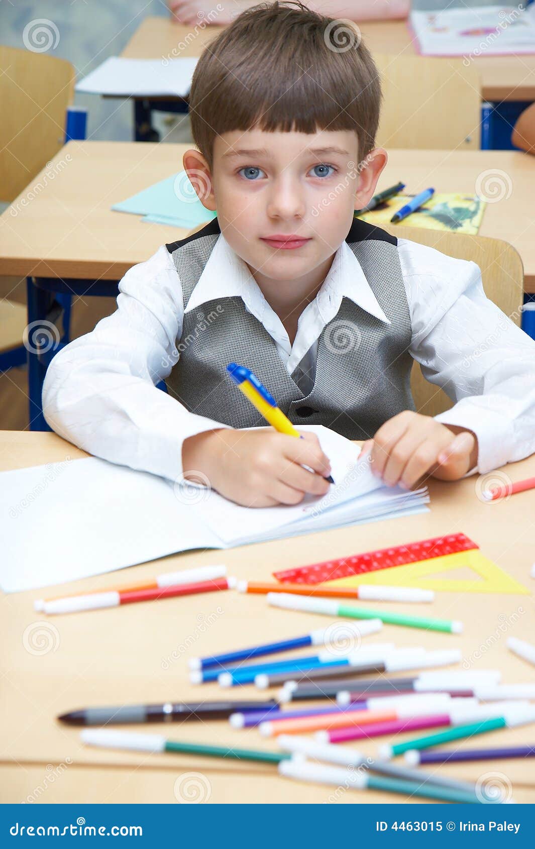 The boy draws stock image. Image of child, teaching, girl - 4463015