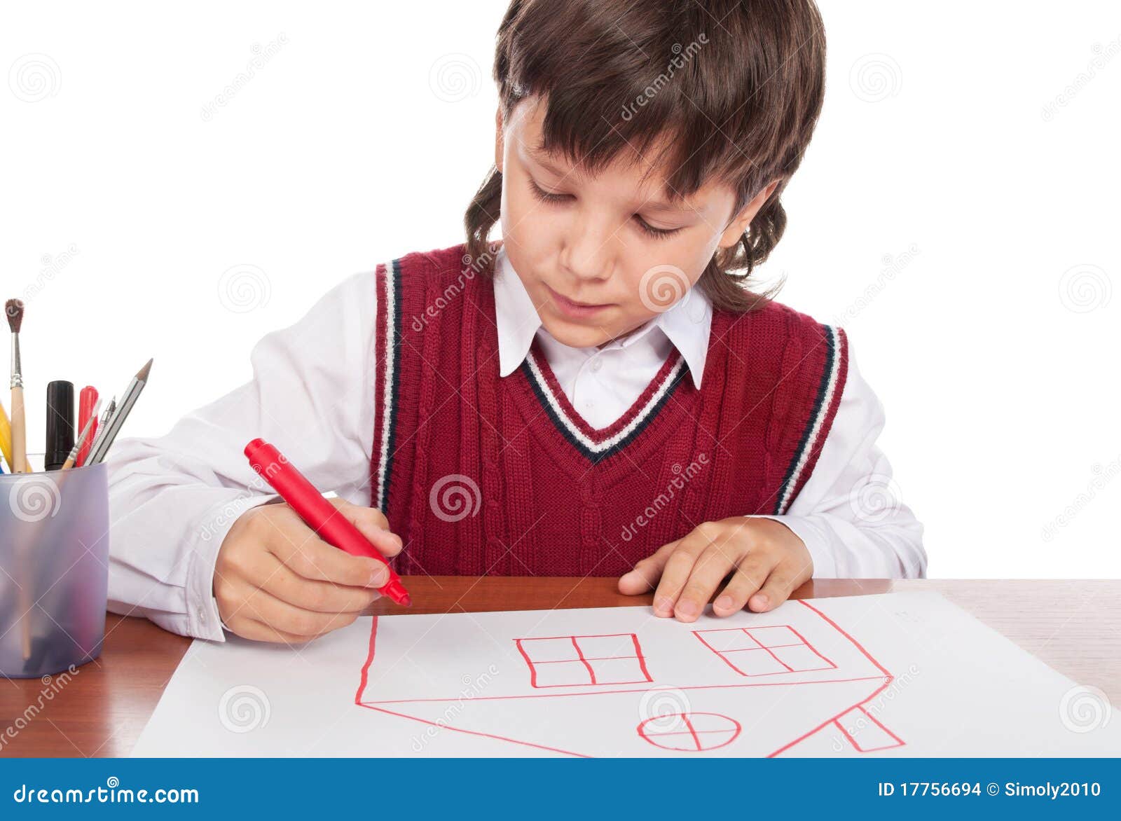 The boy draws the house stock photo. Image of colorful - 17756694
