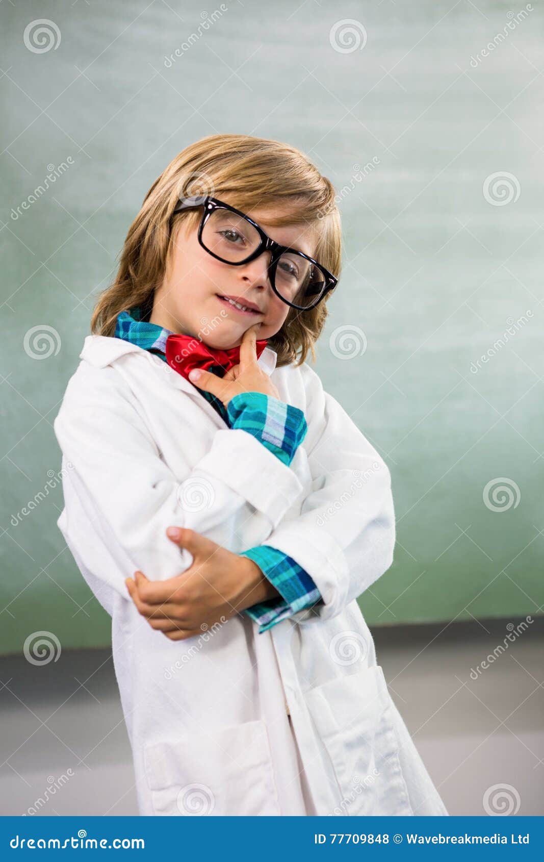 Boy Dressed As Scientist Standing in Classroom Stock Photo - Image of ...