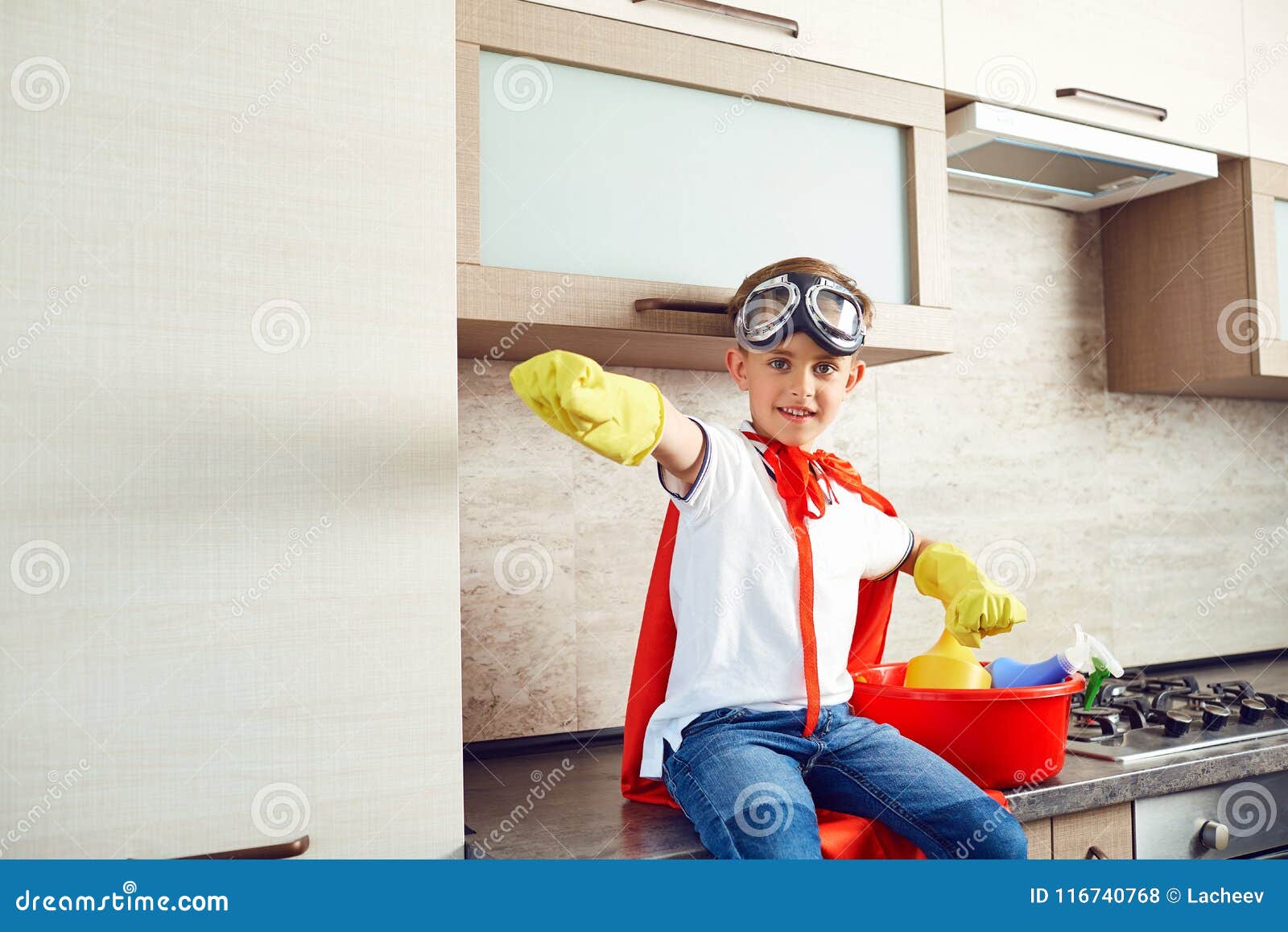 A Boy Dressed As a Superhero in the Kitchen Stock Photo - Image of ...