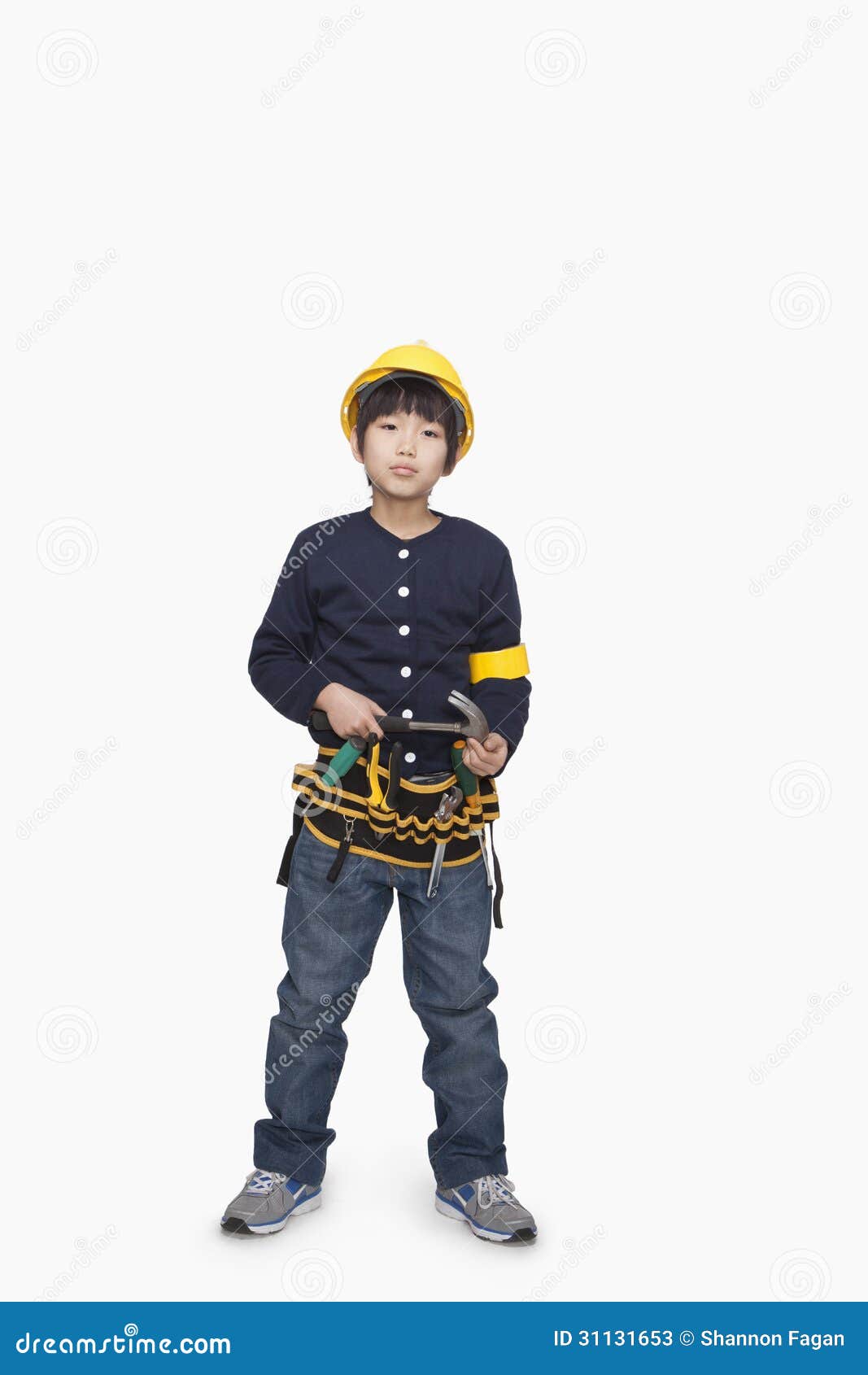 Boy Dressed Up As Constructor, Studio Shot Stock Image - Image of front ...