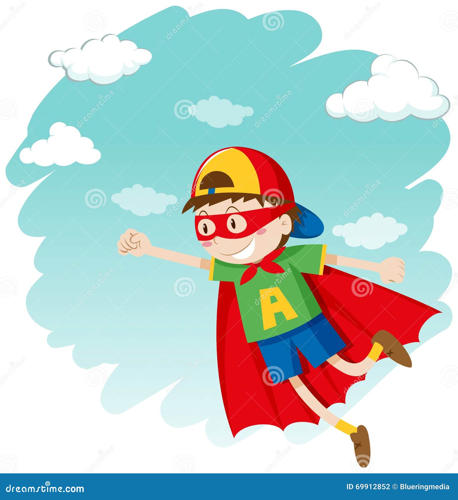 Boy Dressing Up As Superhero Flying Stock Vector - Illustration of ...