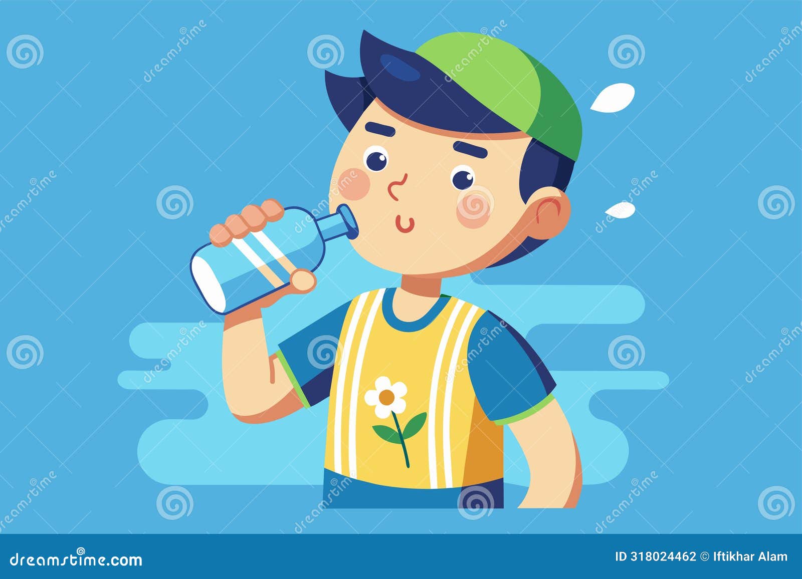 A Boy Drinking Water from a Bottle, Drinking Water Customizable Cartoon ...