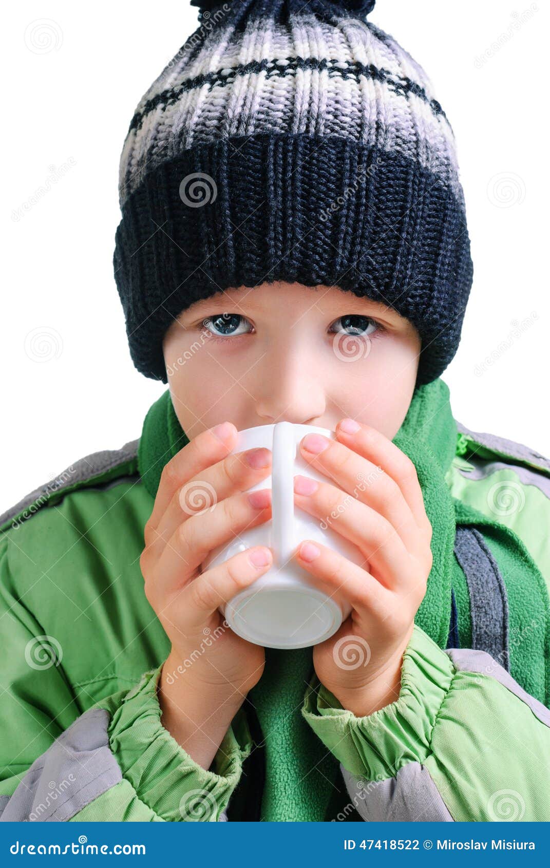 The boy drinks tea stock photo. Image of cute, outdoors - 47418522