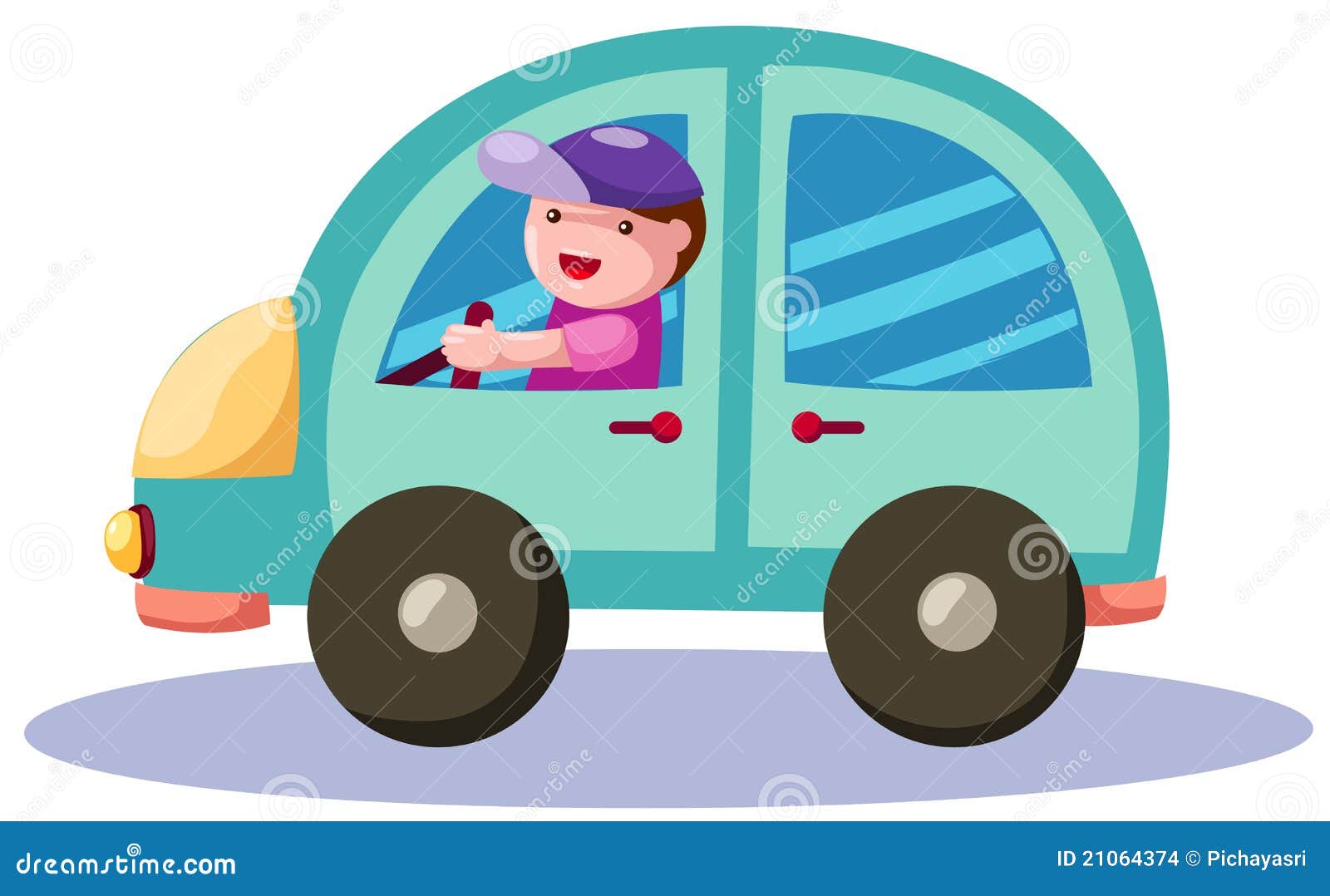 Boy driving a blue car stock illustration. Illustration of people ...
