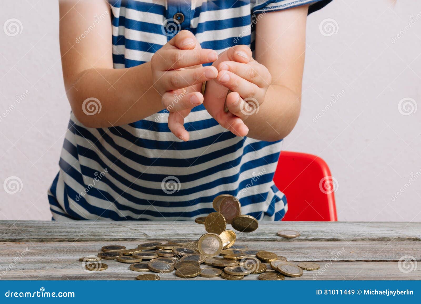 Boy Dropping Money on Wood Table. Stock Image - Image of money, finance ...