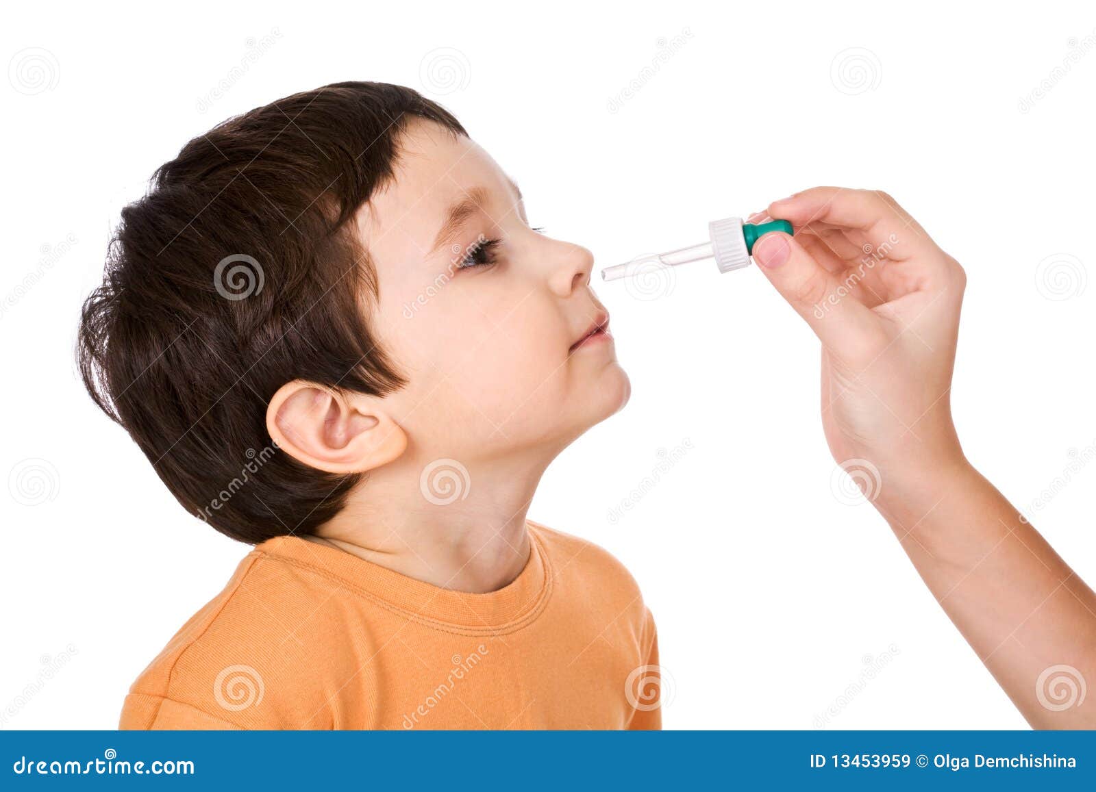 Boy drops in a nose drip stock image. Image of assistance - 13453959