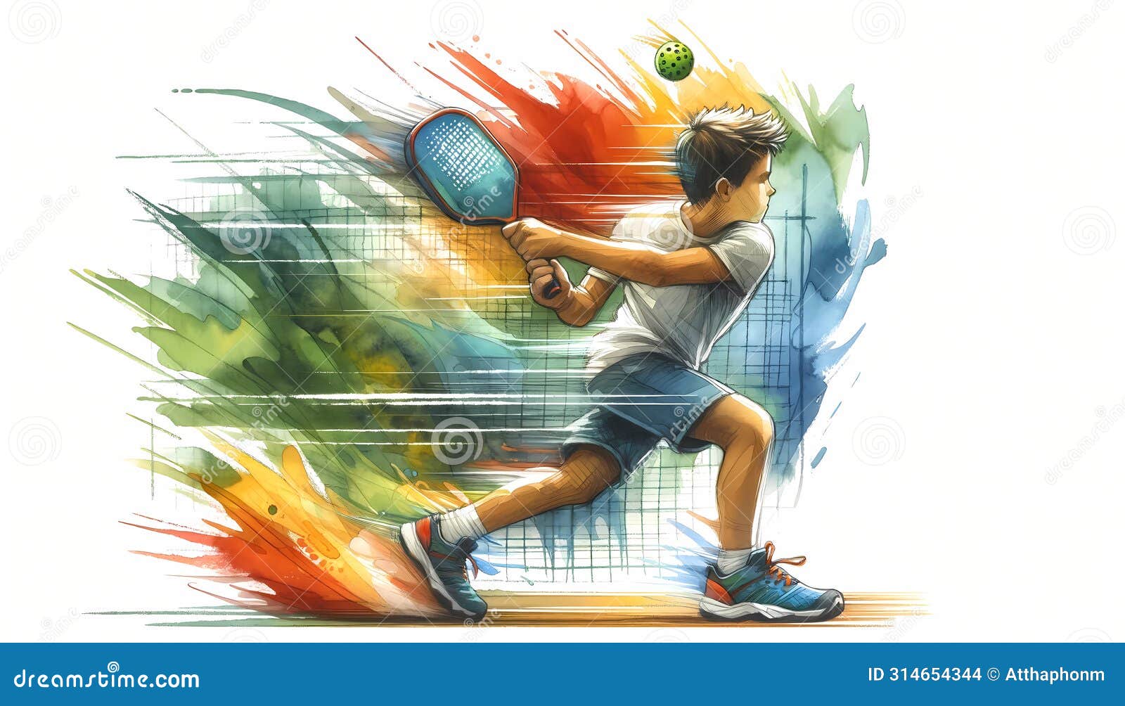 A Boy in Dynamic Action, Swinging His Paddle with a Pose that Conveys ...