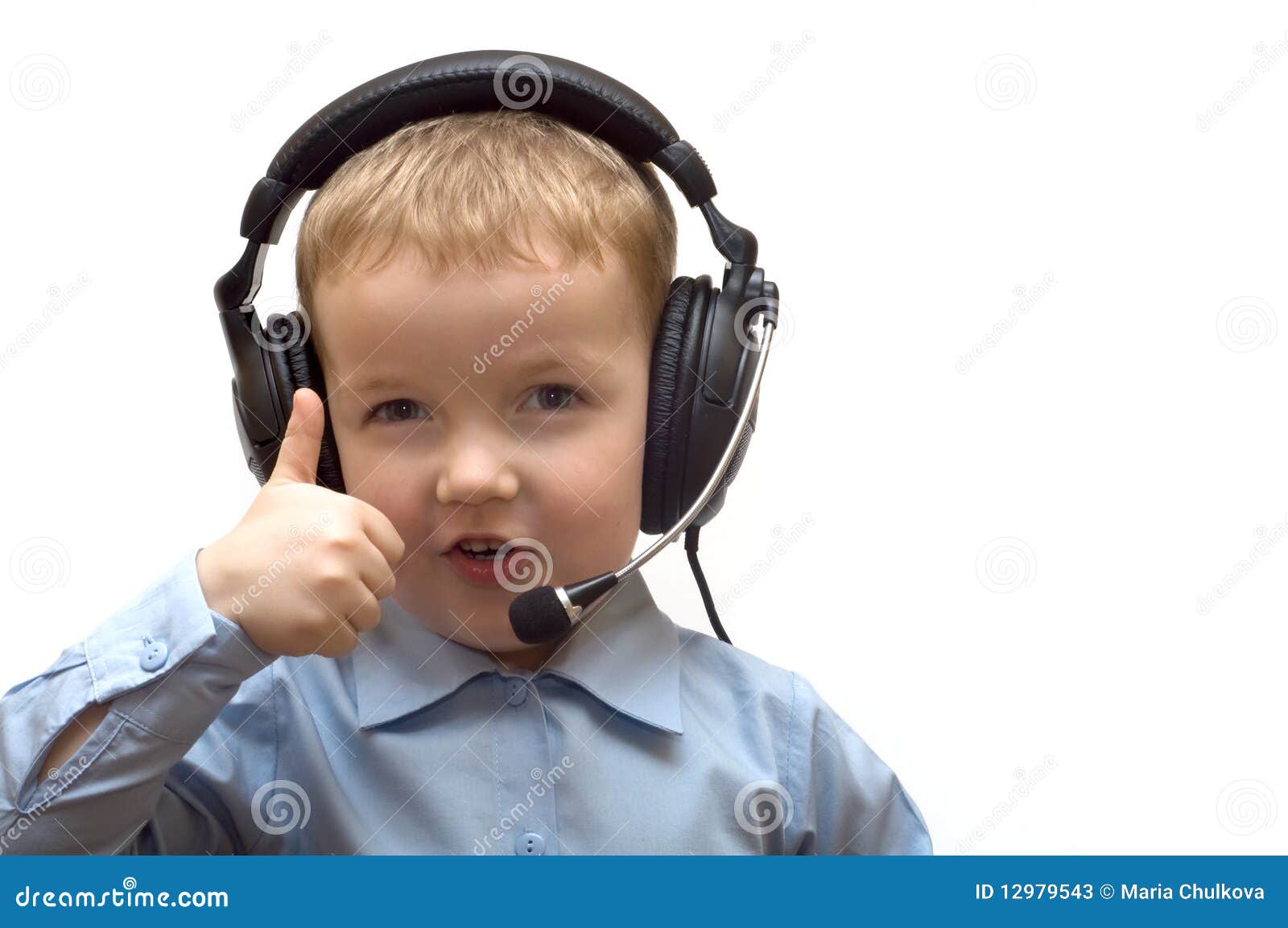 Boy in Ear-phones Shows Gesture Stock Image - Image of business, hand ...