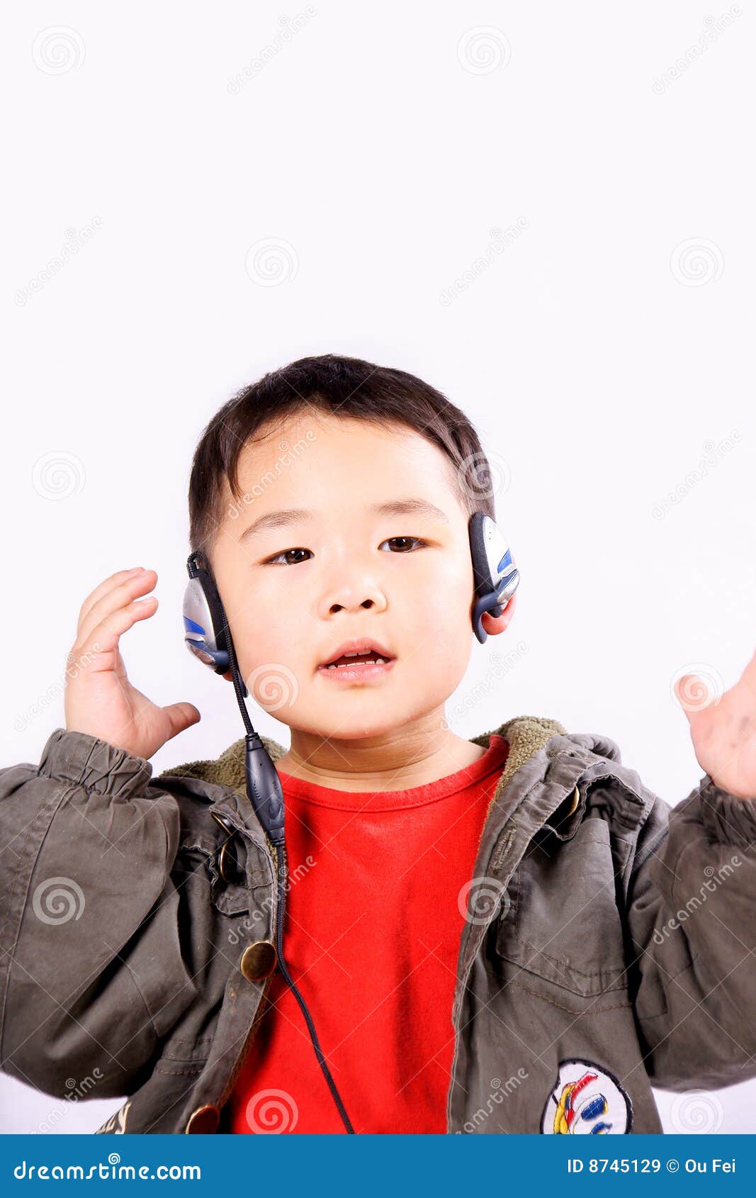 Boy with earphone stock image. Image of hand, laughing - 8745129
