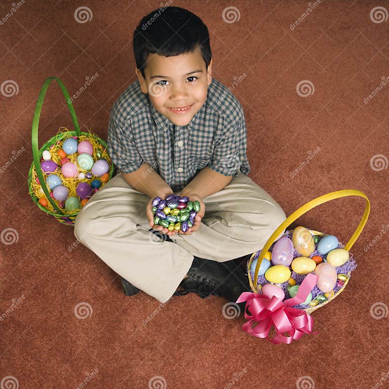Boy with Easter baskets. stock image. Image of chocolate - 2426073