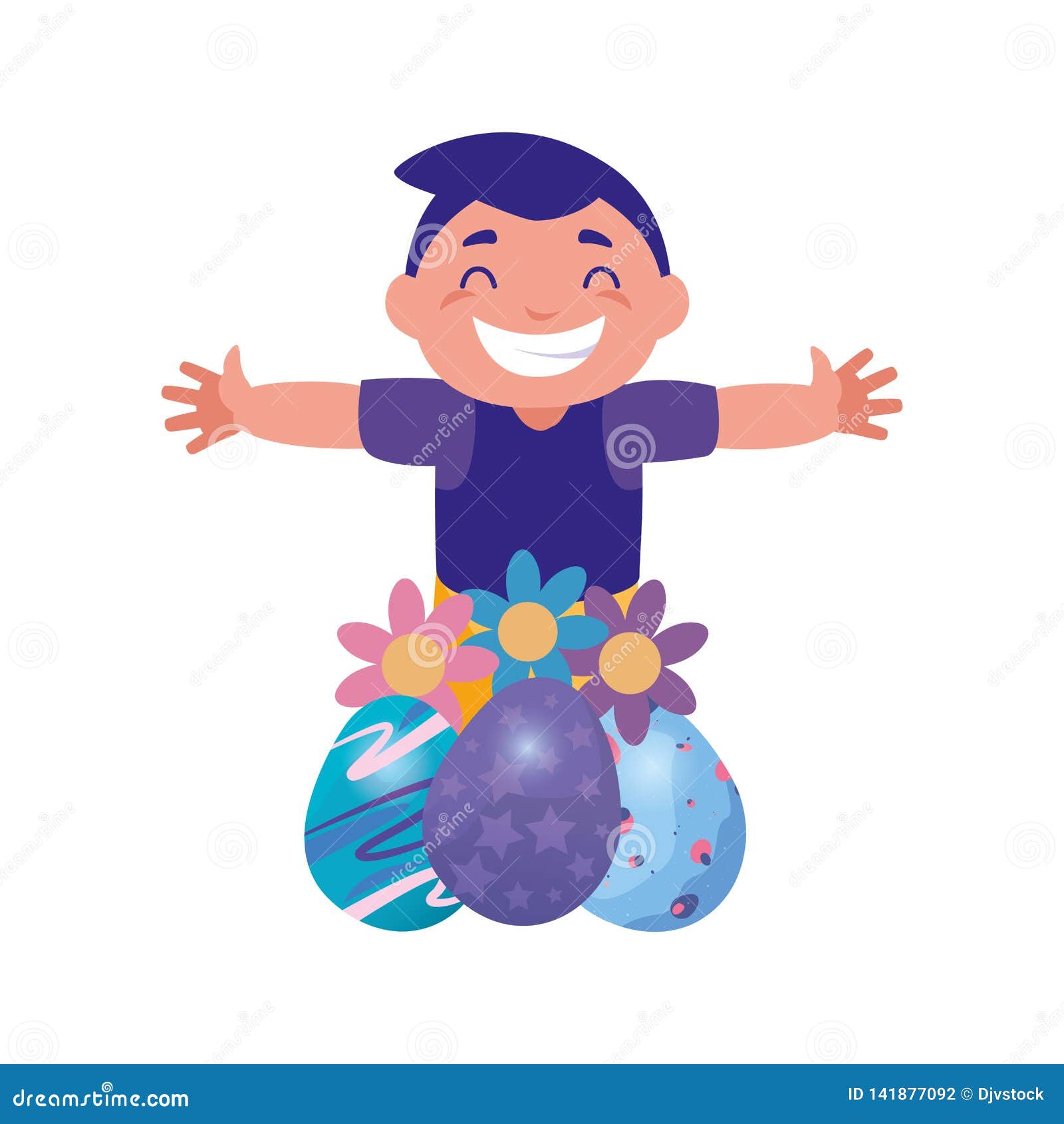 Boy with easter eggs stock vector. Illustration of flowers - 141877092