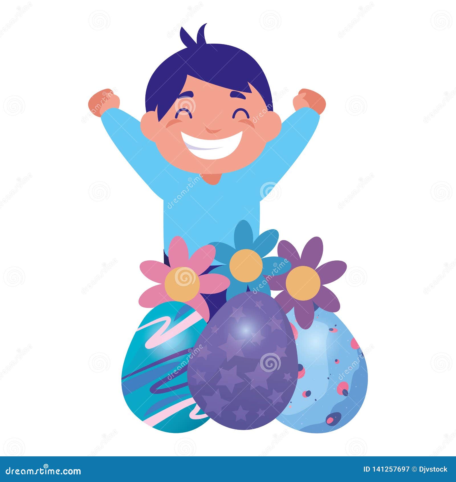 Boy with easter eggs stock vector. Illustration of childhood - 141257697