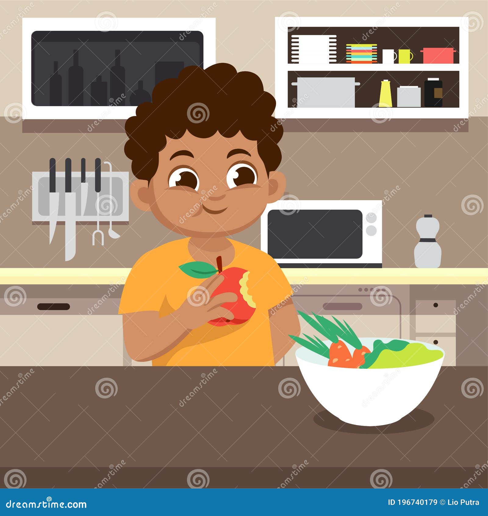Boy Eating An Apple Cartoon Vector | CartoonDealer.com #98973053