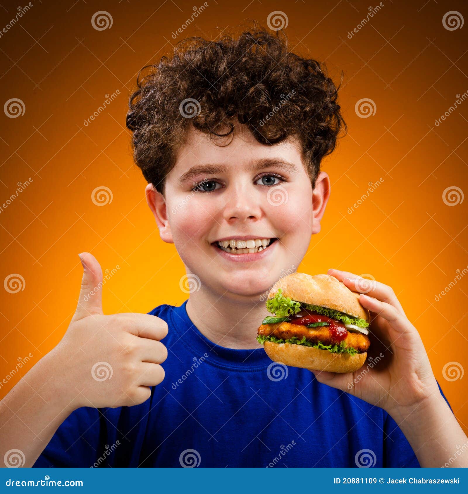 Boy Eating Big Sandwich Showing OK Sign Stock Image - Image of fast ...