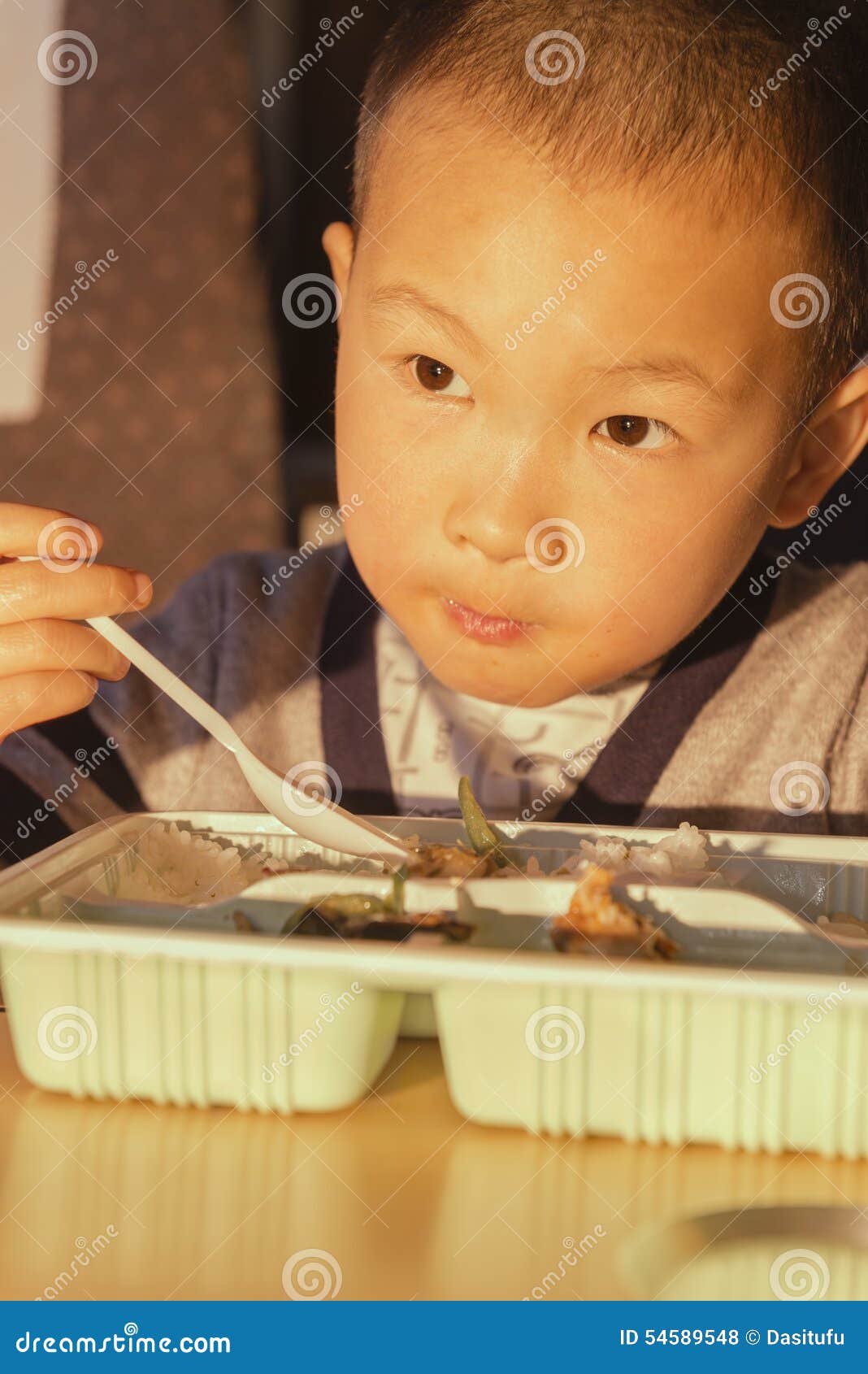Boy eating box lunch stock photo. Image of eating, vertical - 54589548