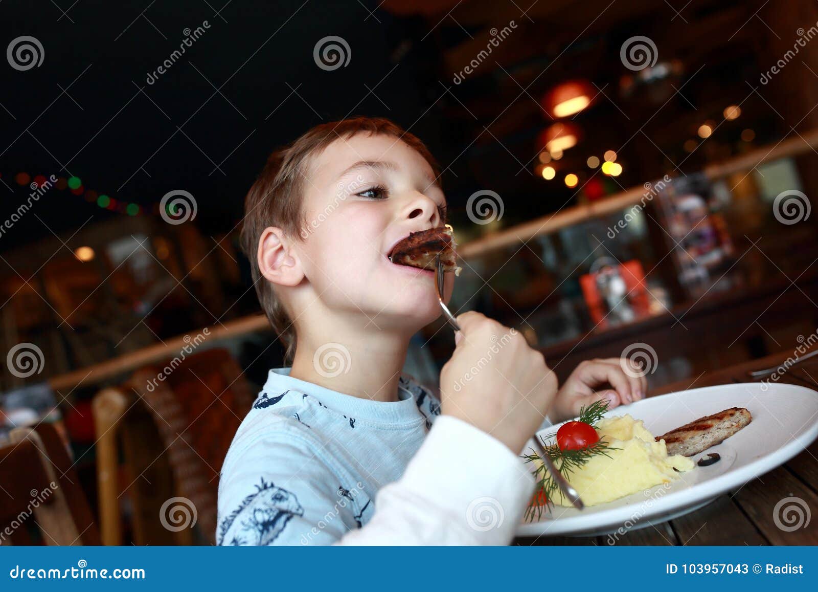 Boy eating cutlet stock image. Image of diner, appetite - 103957043
