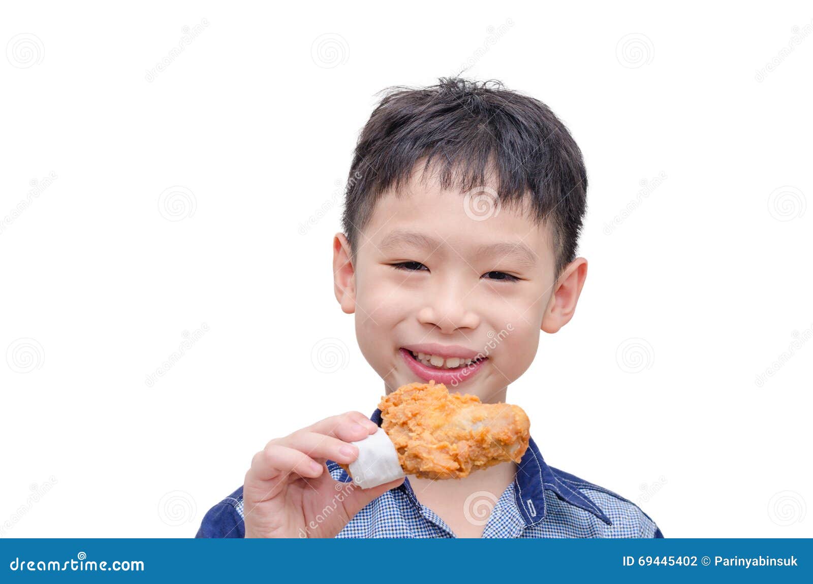 Boy Eating Fried Chicken Over White Stock Photo - Image of hungry ...