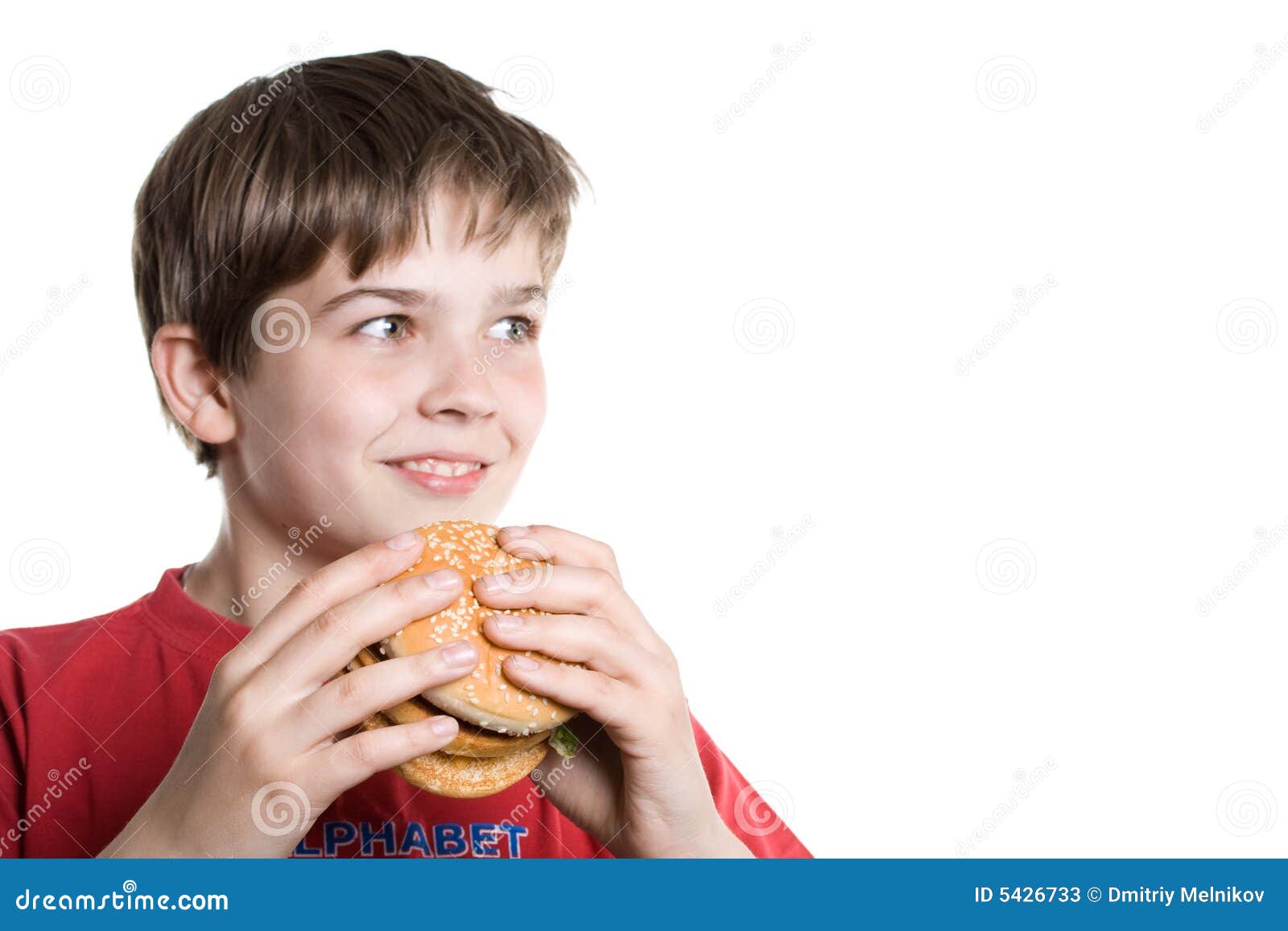 The Boy Eating a Hamburger. Stock Image - Image of lettuce, closeup ...