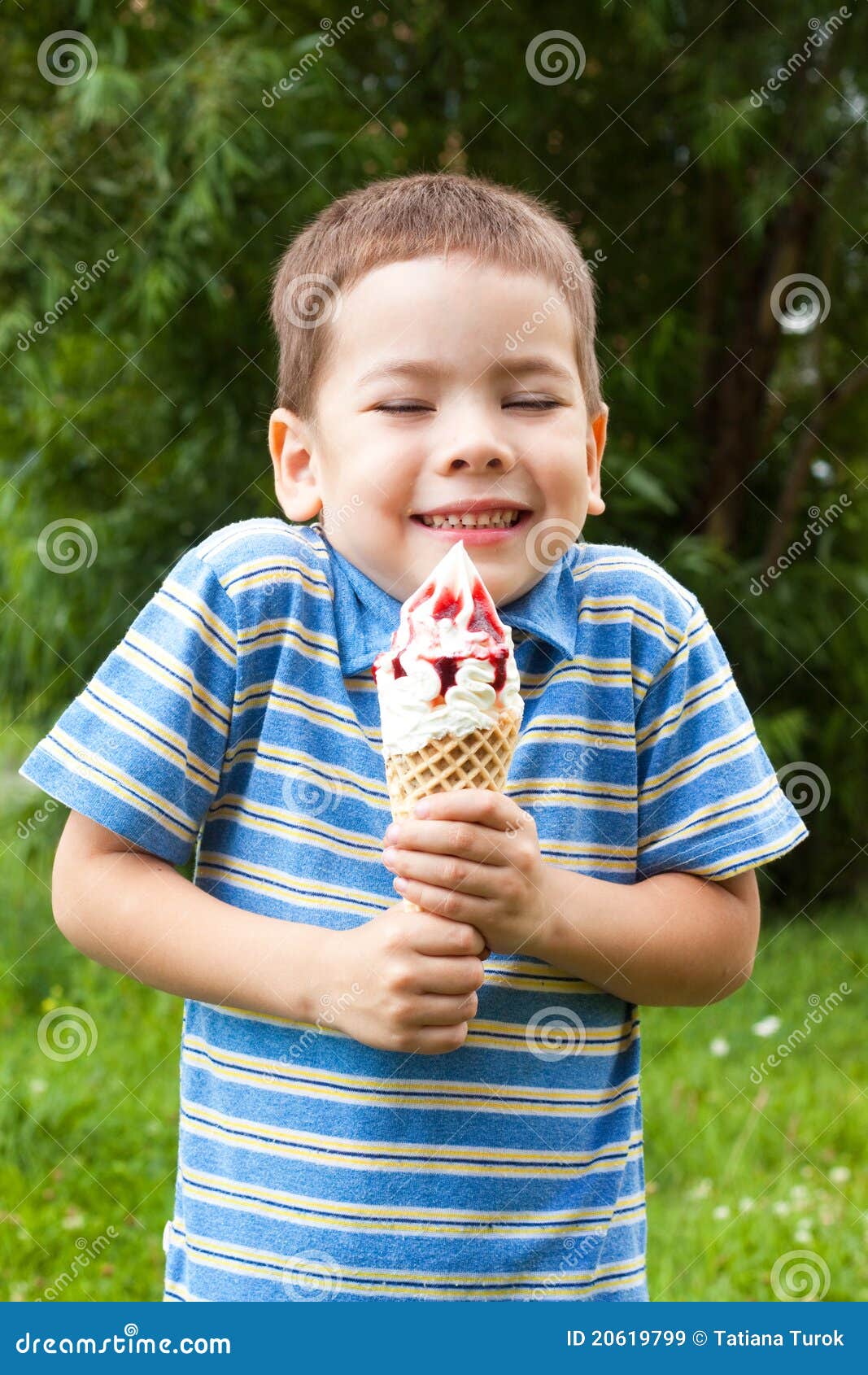 Boy Eating Ice Cream on the Nature Stock Image - Image of horn ...