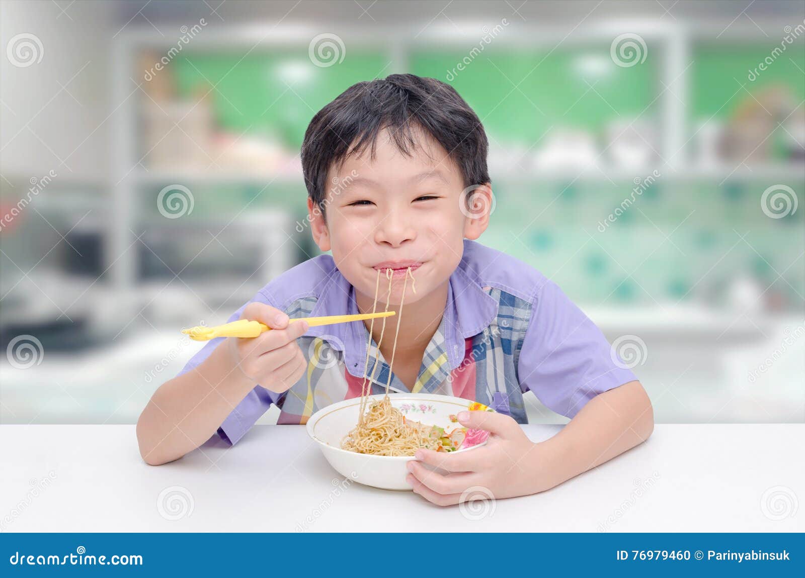 Boy Eating Noodle by Chob Stick Stock Photo - Image of pasta, young ...
