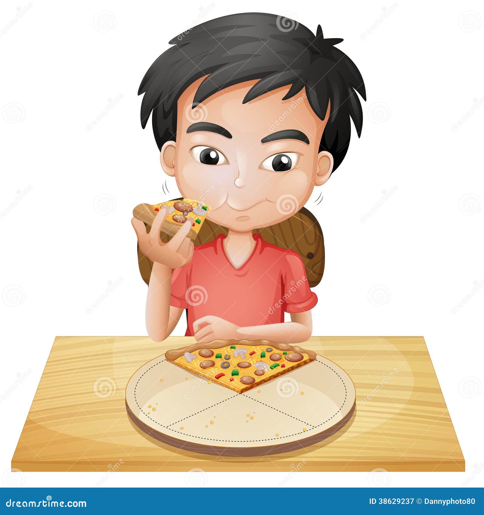 Boy Eating Pizza In Kitchen Vector Illustration | CartoonDealer.com ...