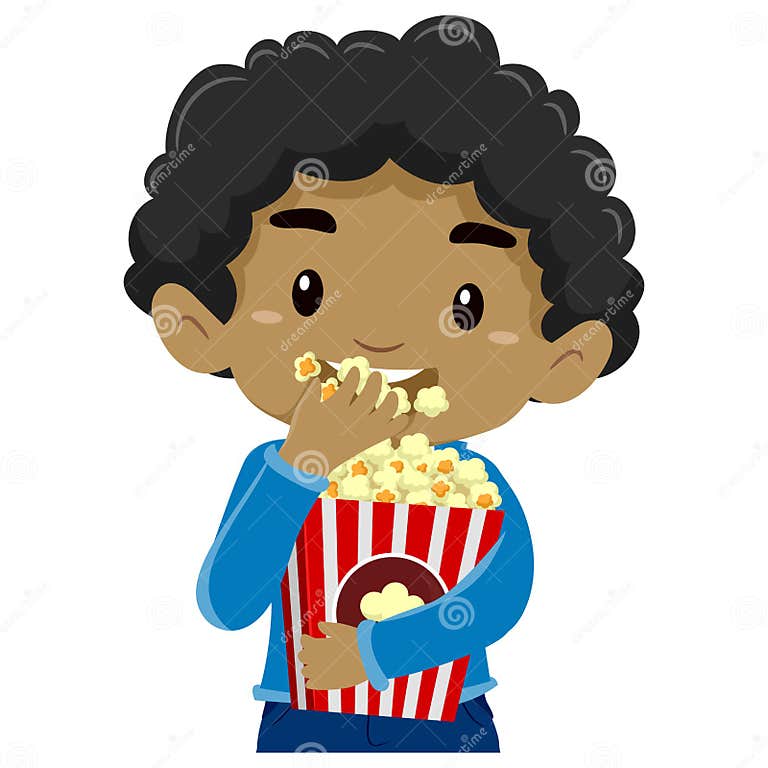 Boy Eating Popcorn stock vector. Illustration of cheerful - 72585714