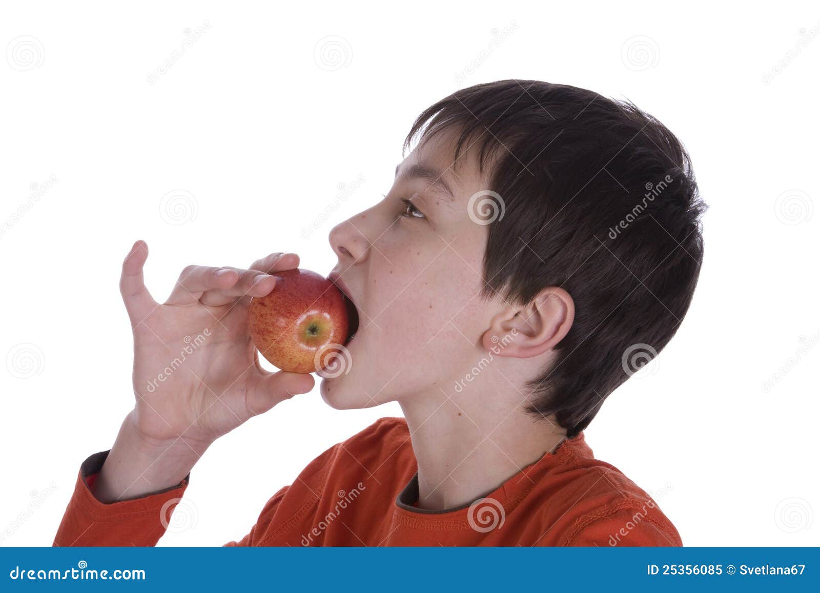 Boy eating a red apple stock image. Image of healthy - 25356085