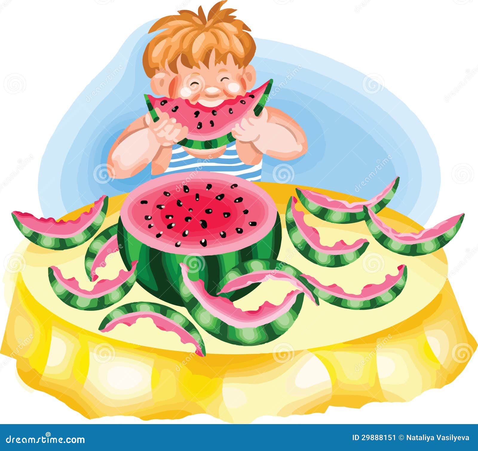 Boy Eating a Ripe Watermelon Stock Vector - Illustration of health ...