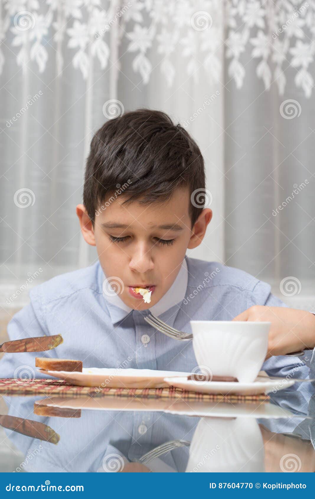 Boy Eating Soup at the Kitchen Table Stock Photo - Image of health ...