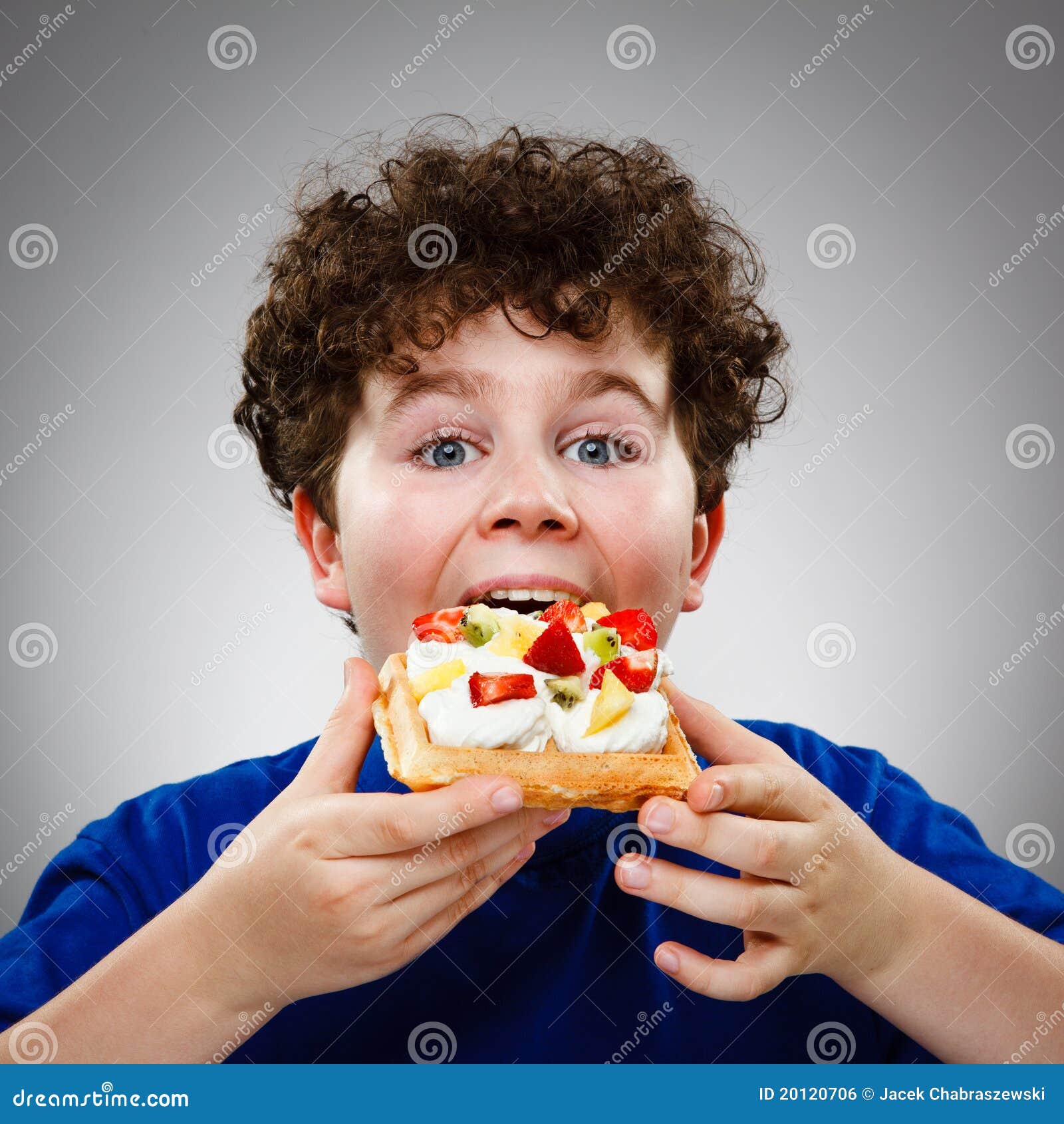 Boy eating waffle stock photo. Image of teen, gray, children - 20120706