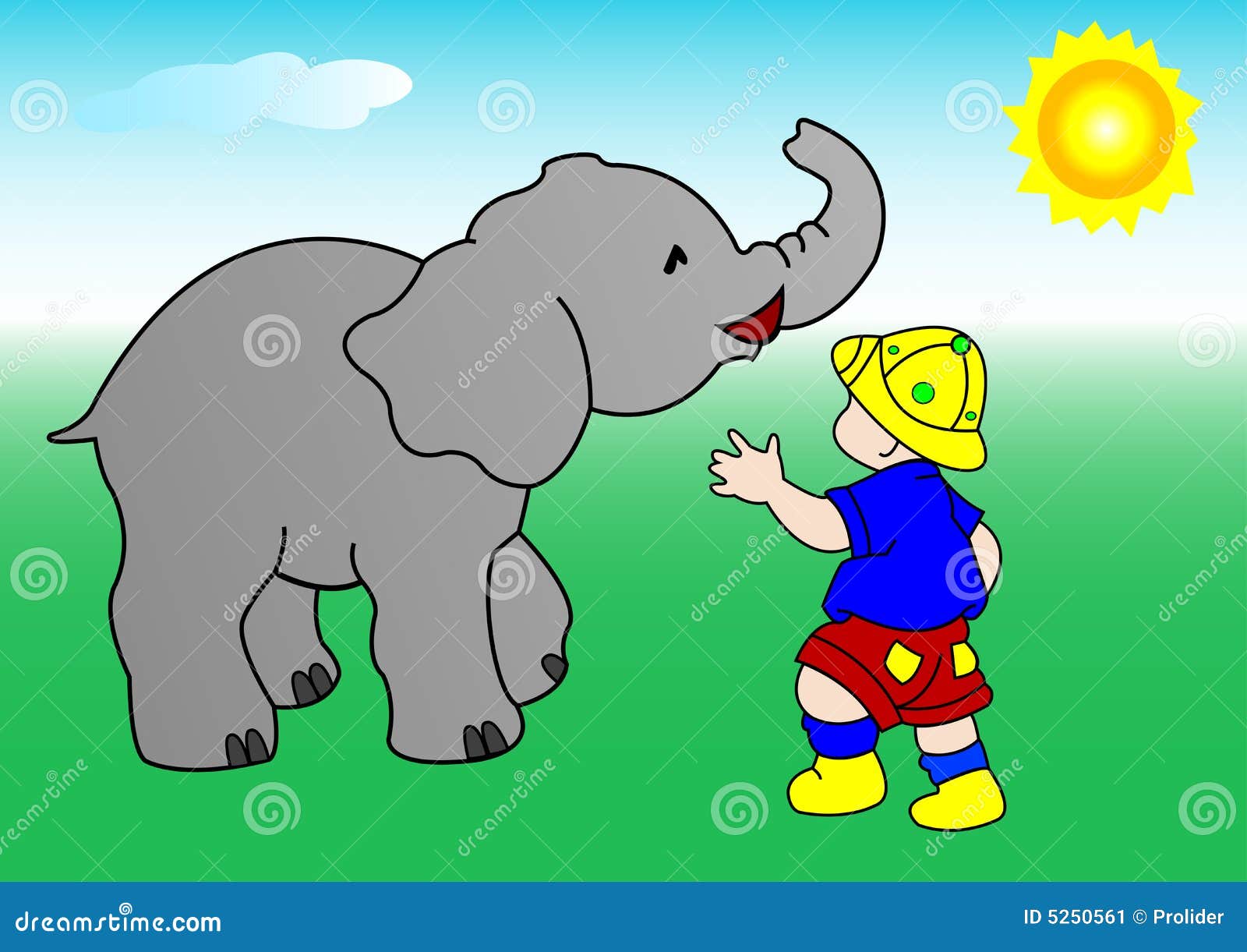 The boy and the elephant stock illustration. Illustration of ecology ...