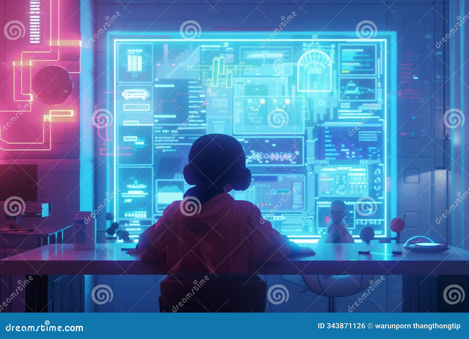 Boy Engaging with Virtual Platform of Online Education on Holographic ...