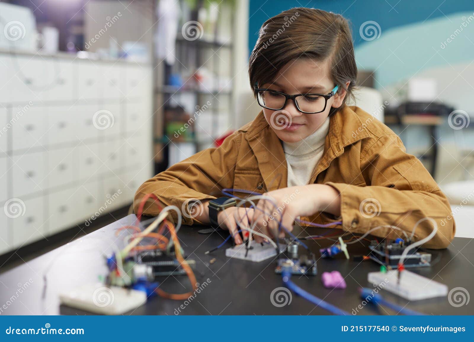 Boy in Engineering Class at School Stock Photo - Image of working ...