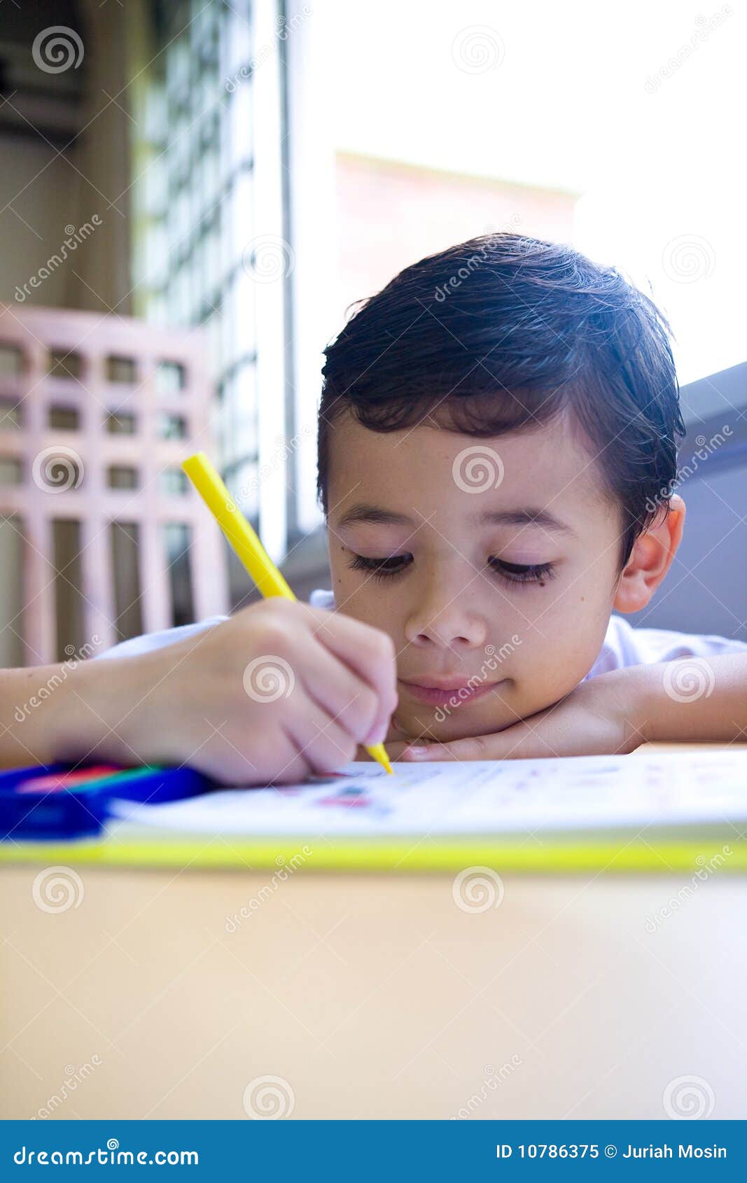 Boy Engross Doing His Writing Homework Stock Image - Image of learn ...