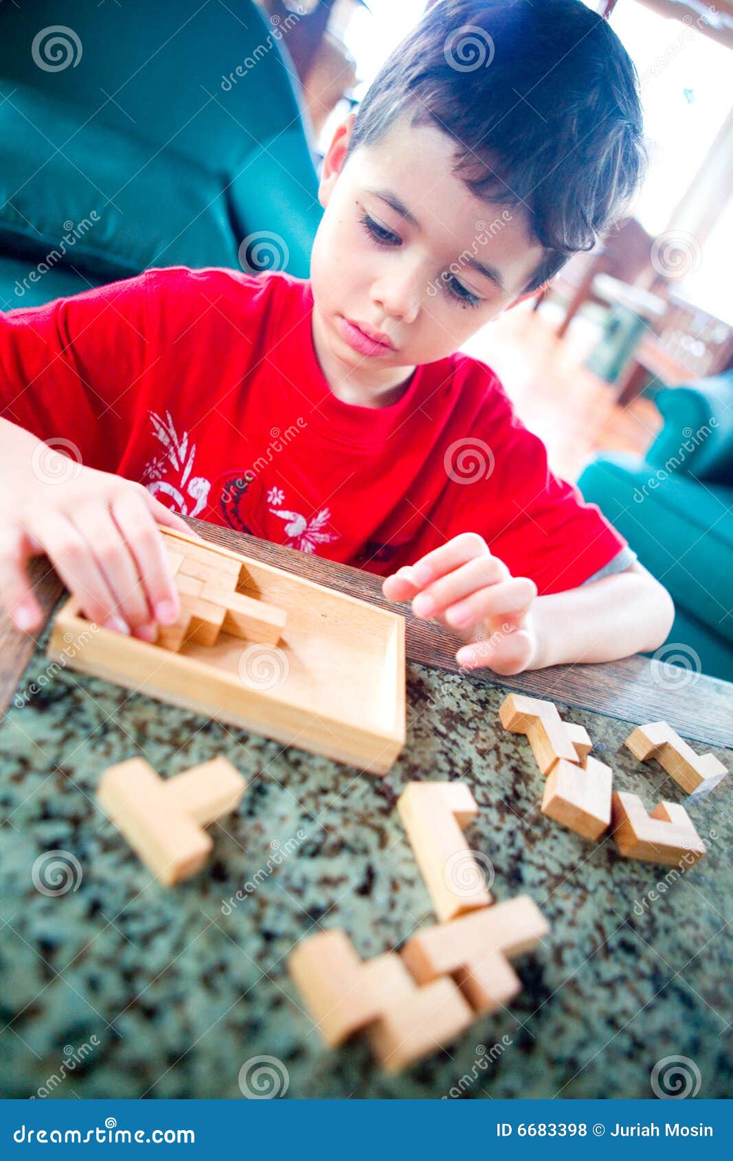 Boy Engross on the Wooden Jigsaw Game. Stock Photo - Image of succeed ...